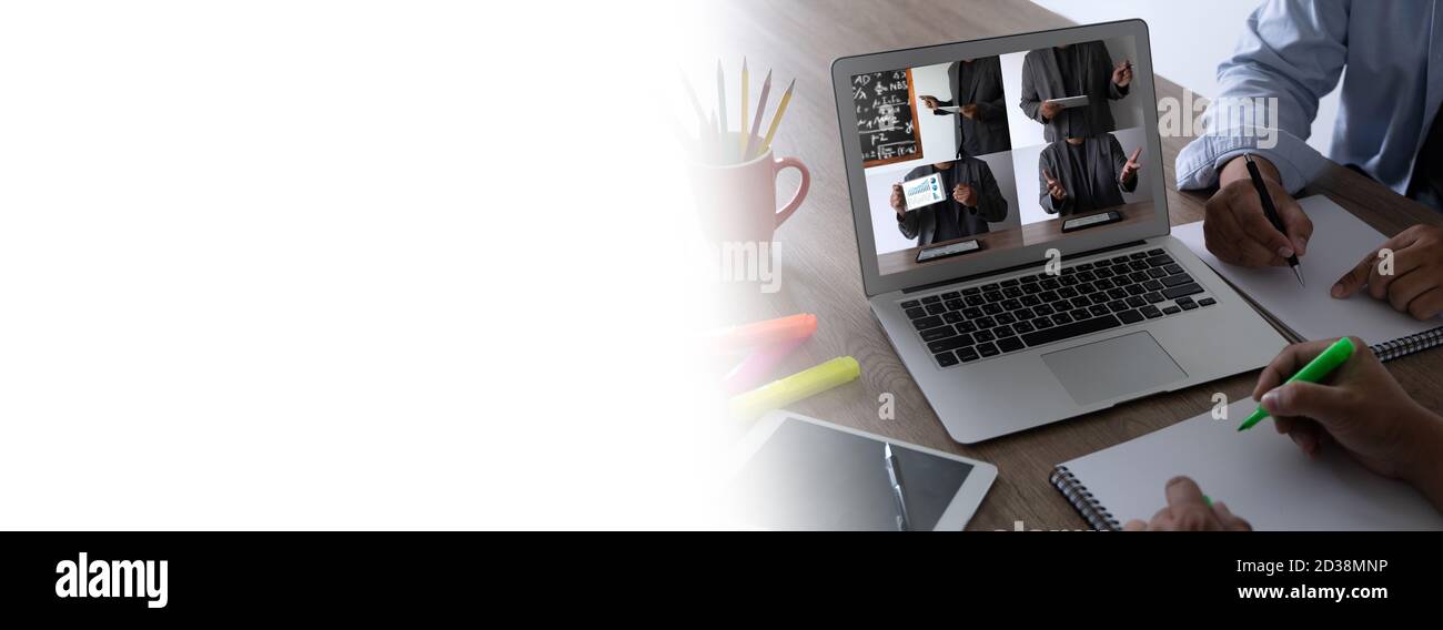 woman Video Conference Work Webinar Online Businessman Using Laptop At ...