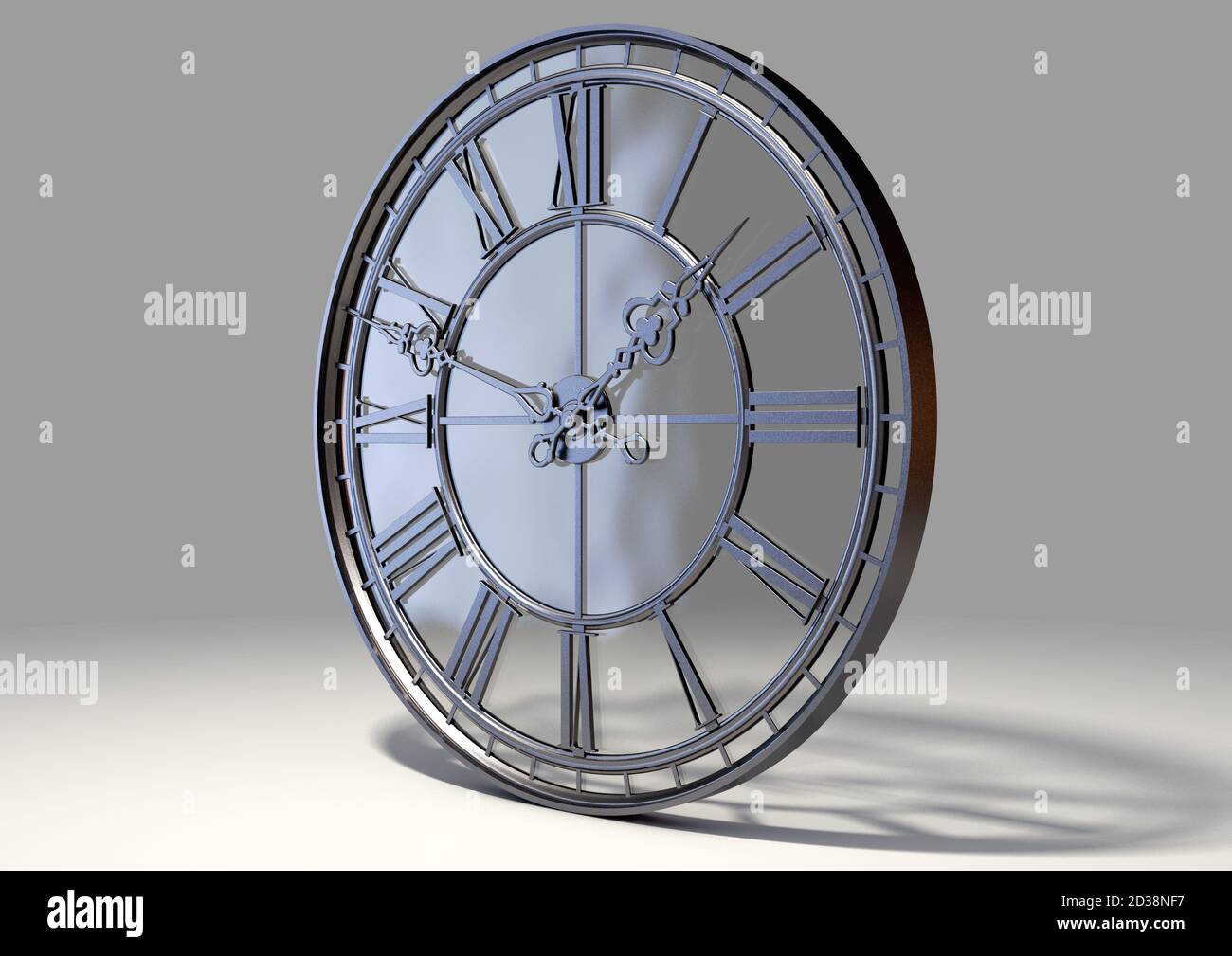 A concept antique tower clock made of an iron frame and design with a ...