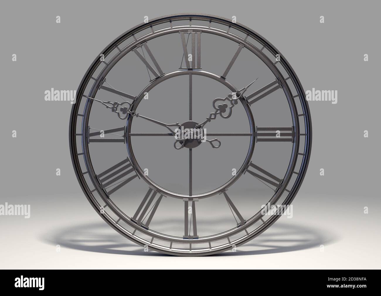 A concept antique tower clock made of an iron frame and design with a ...
