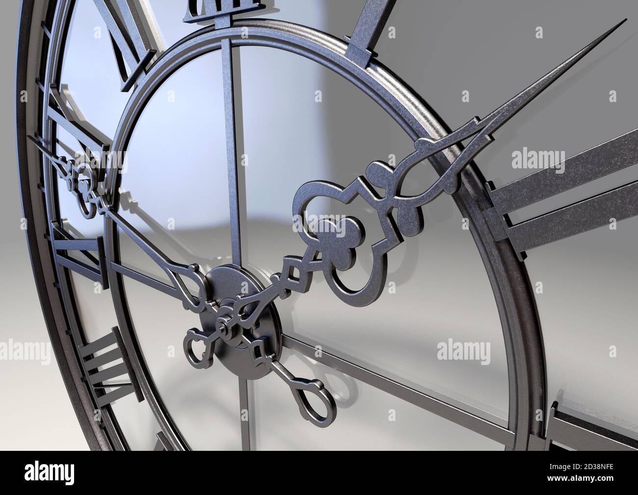 A concept antique tower clock made of an iron frame and design with a ...