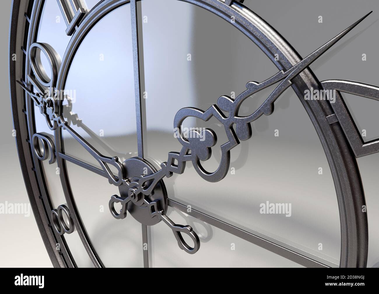 A concept antique tower clock made of an iron frame and design with a ...