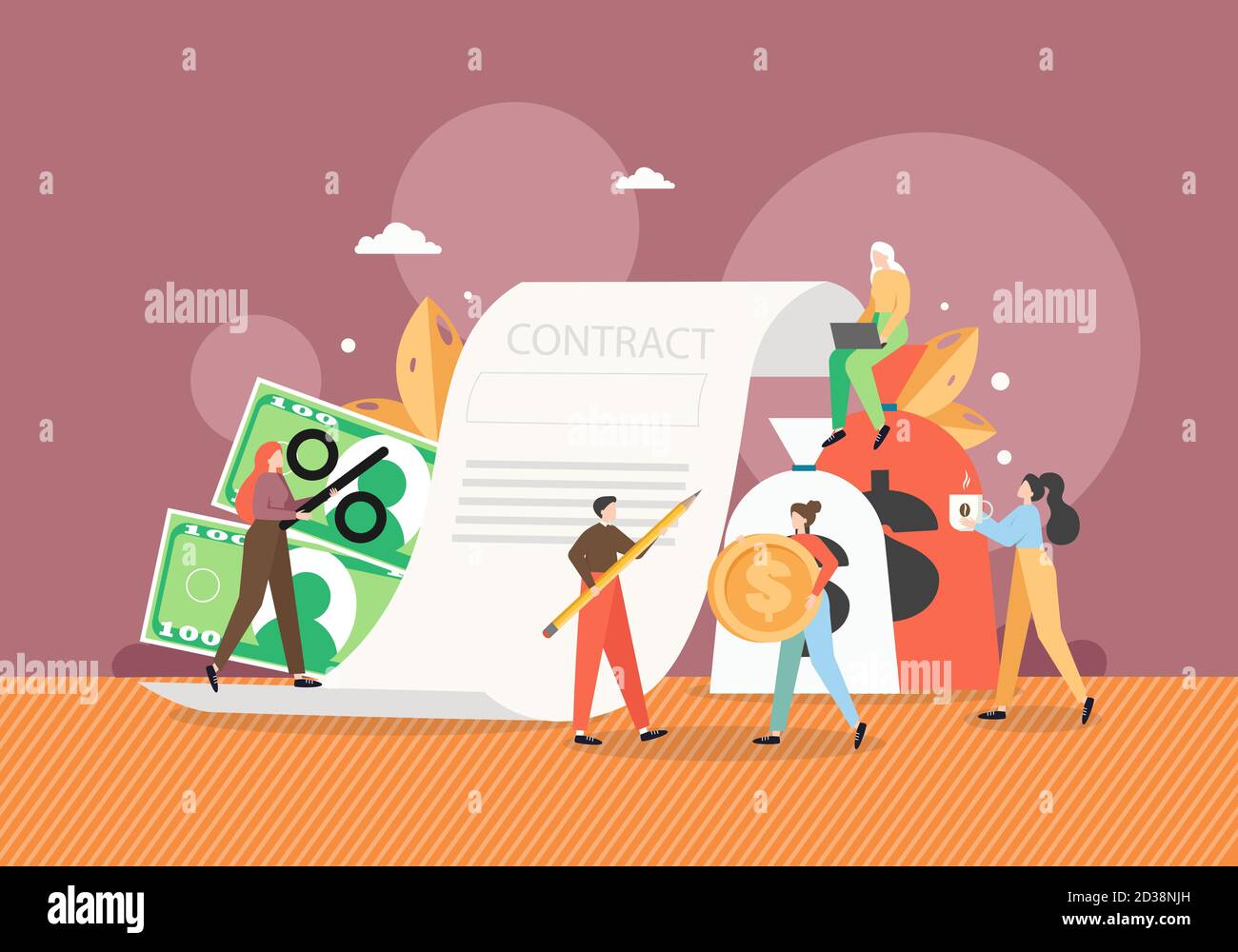 Business people signing contract paper document, flat vector ...
