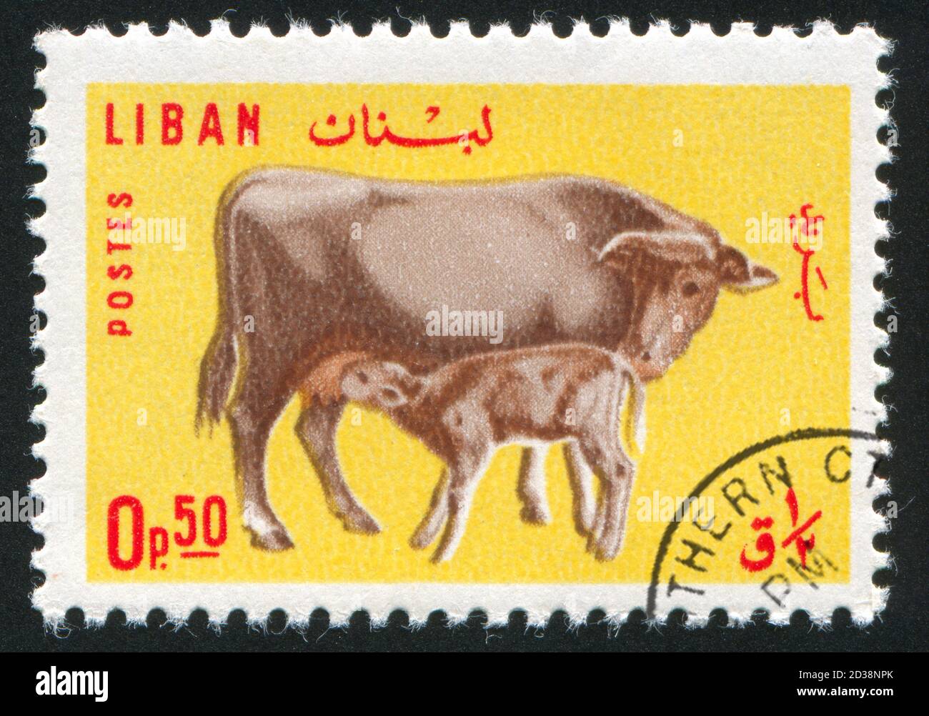 LEBANON CIRCA 1965: stamp printed by Lebanon, shows Cow and Calf, circa ...