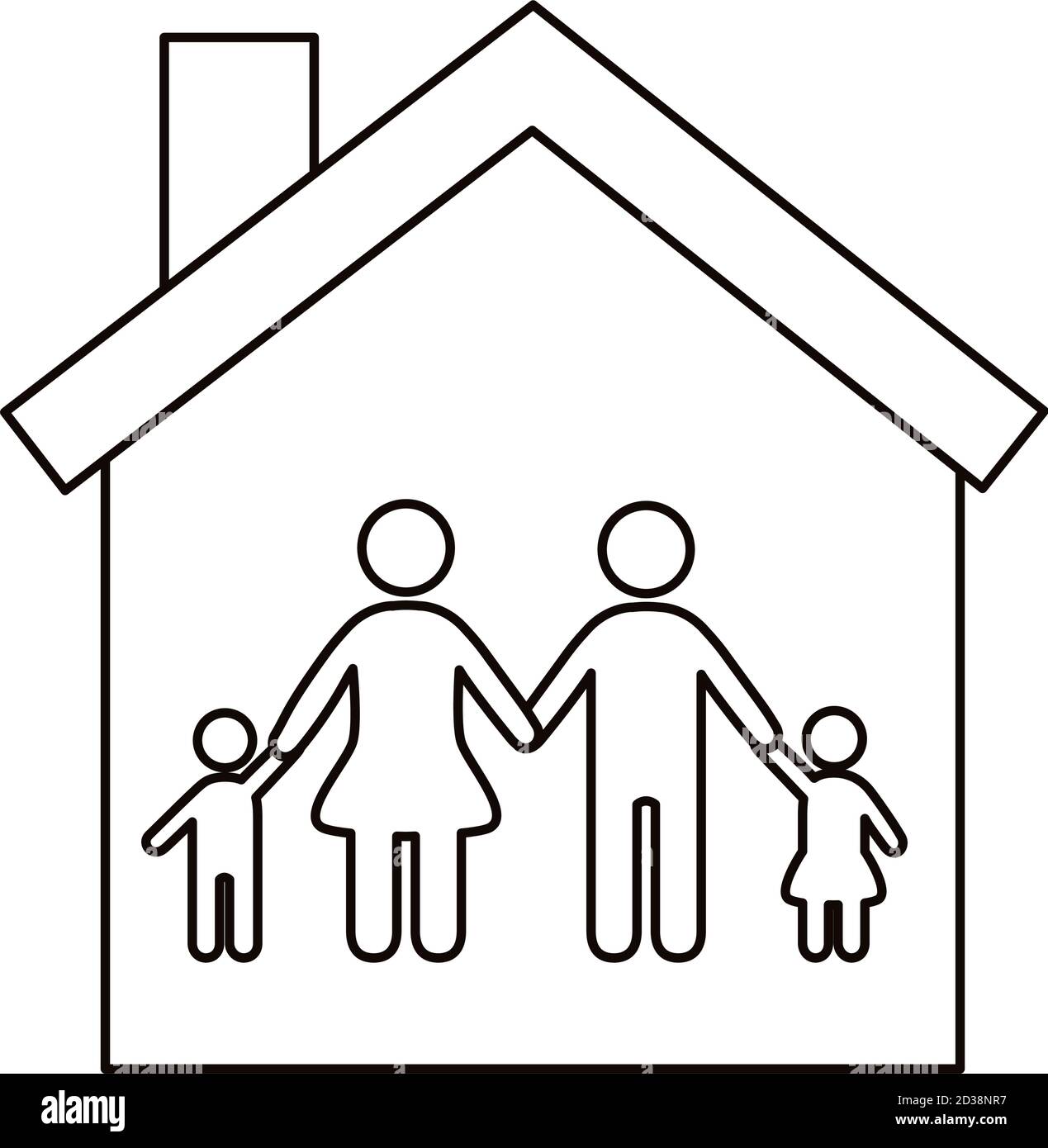 parents couple and children figures in house line style icon vector ...