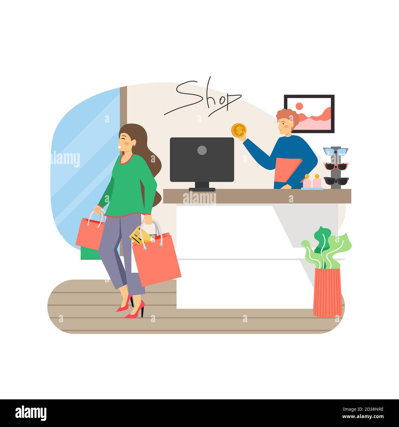 Happy Cashier Cartoon