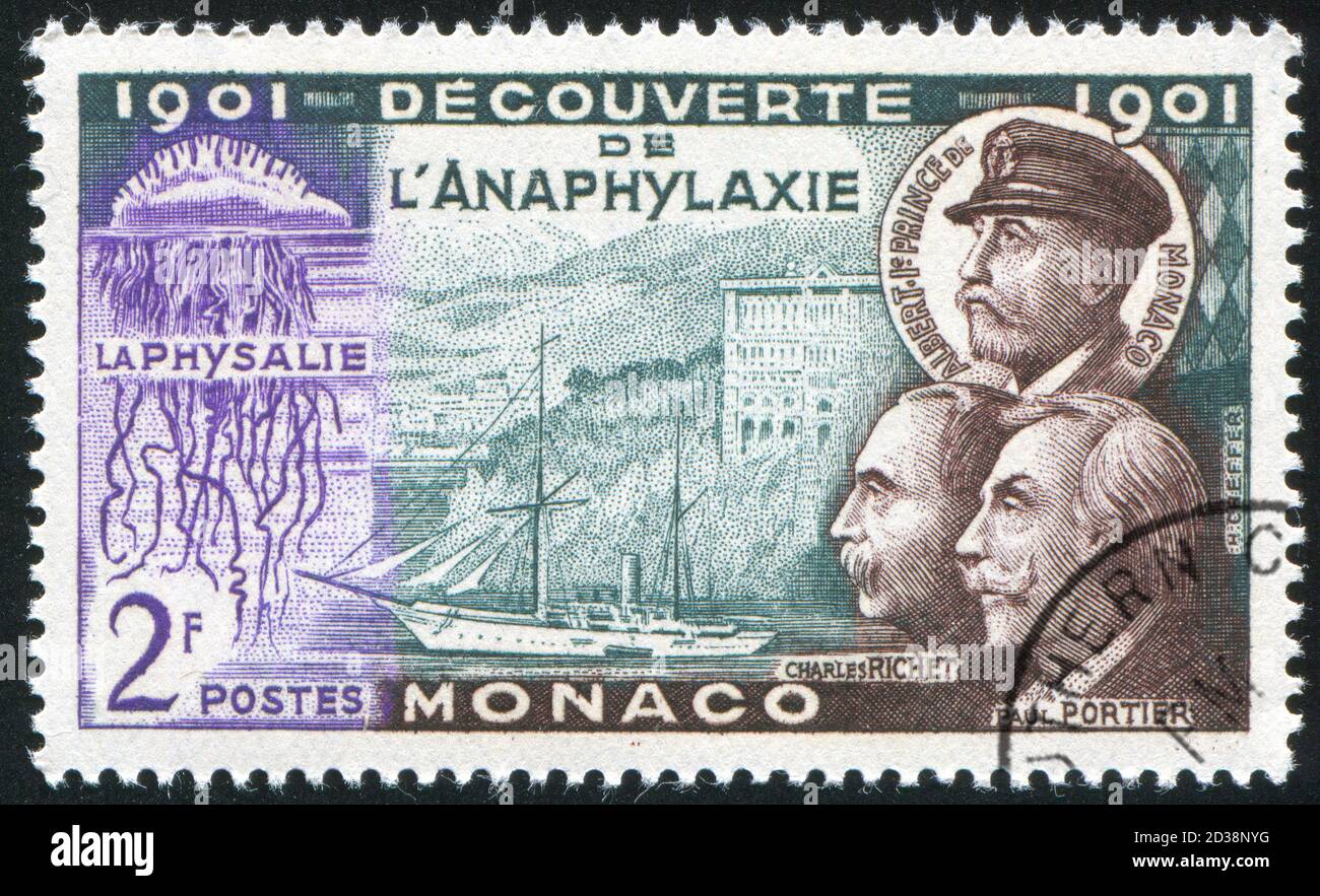 MONACO - CIRCA 1953: stamp printed by Monaco, shows Physalia and ...