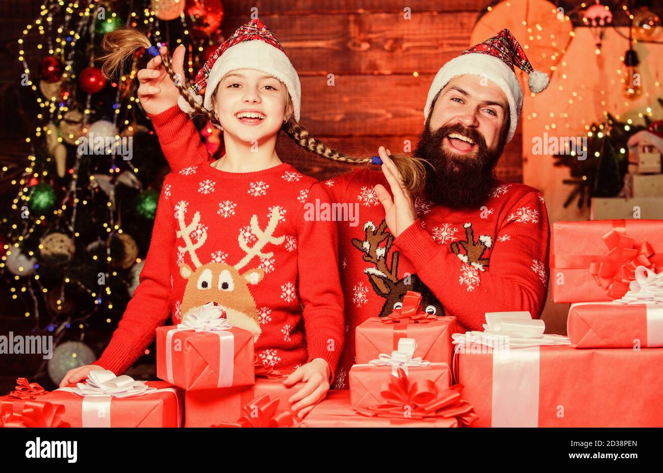 Come Santa Clause and dont delay. Father and child with gifts from ...