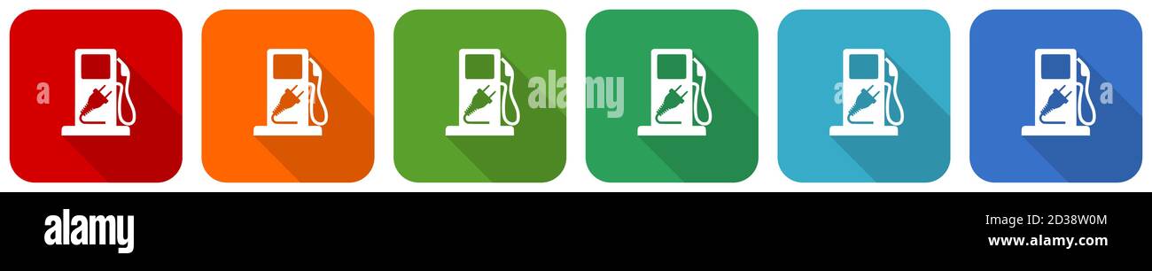 Fuel icon set, flat design vector illustration in 6 colors options for ...