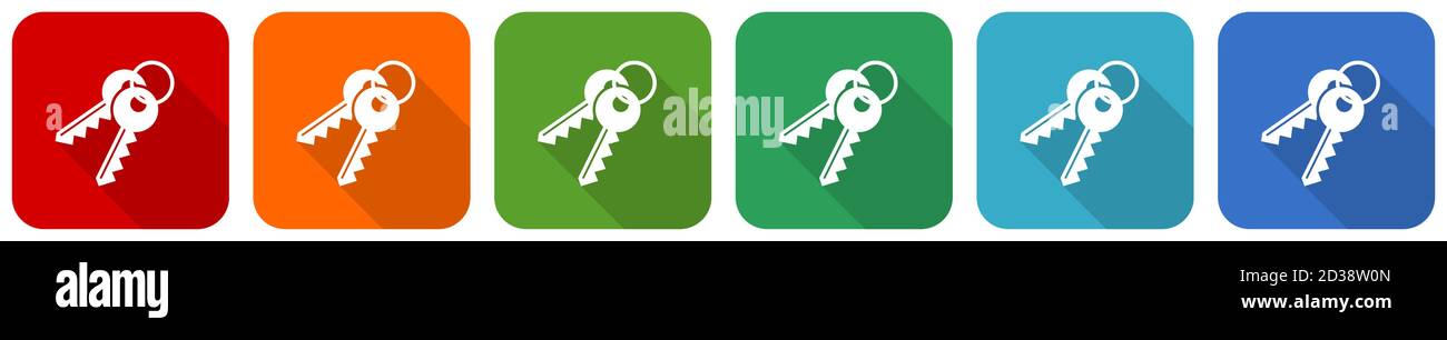 Keys icon set, flat design vector illustration in 6 colors options for ...