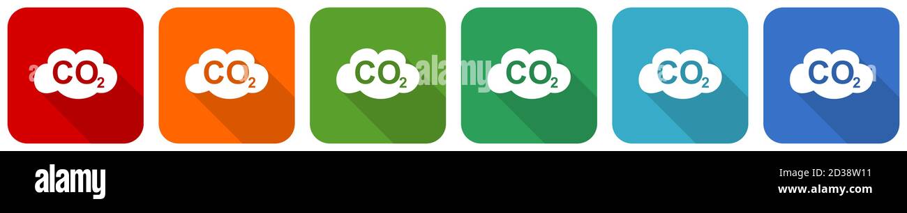 Carbon dioxide icon set, flat design vector illustration in 6 colors ...