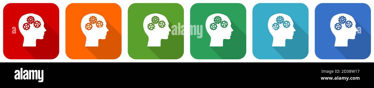 Head icon set, flat design vector illustration in 6 colors options for ...