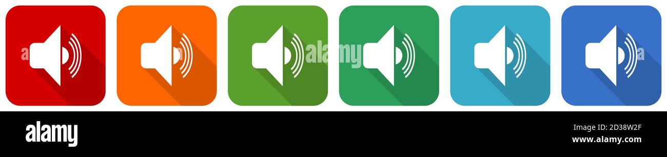 Volume icon set, flat design vector illustration in 6 colors options ...