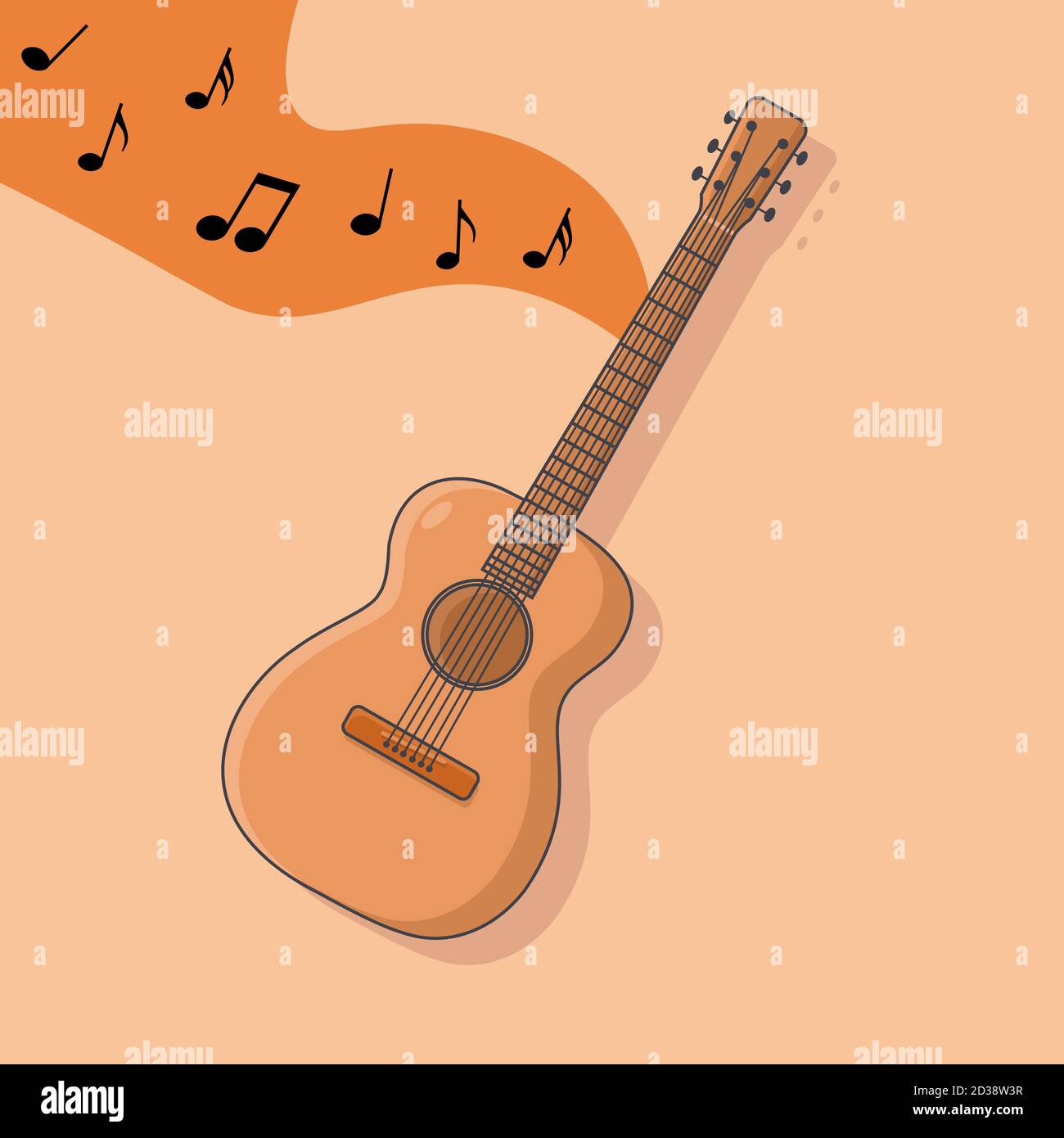 Cartoon guitar vector illustration with a wave with musical notes ...
