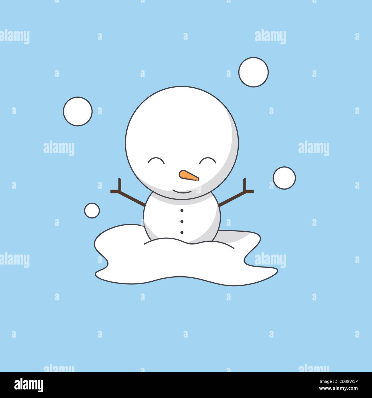 Cute little snowman with snowflakes around. Cartoon vector illustration ...