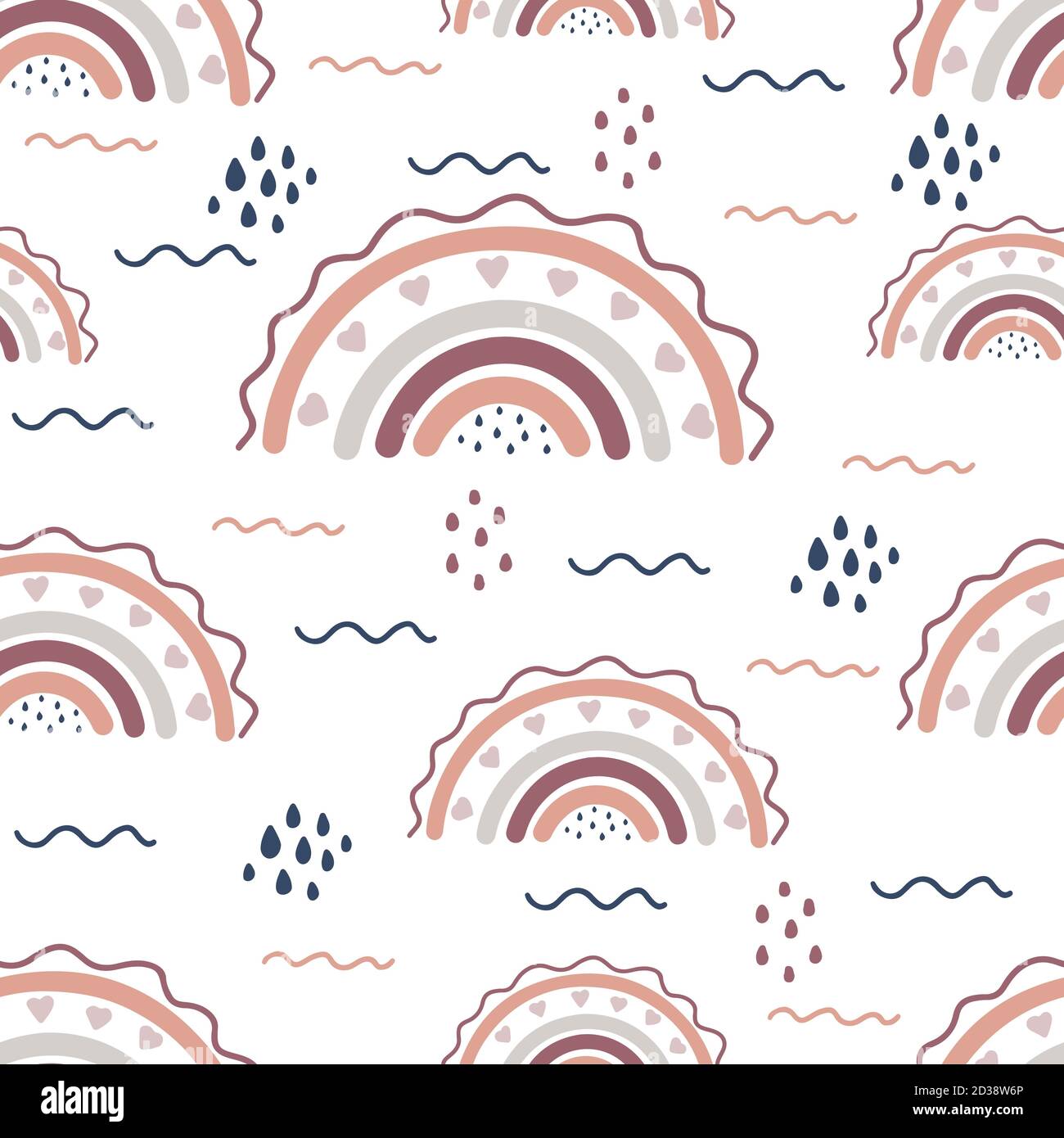 Scandinavian style rainbow seamless pattern with heart shaped elements ...