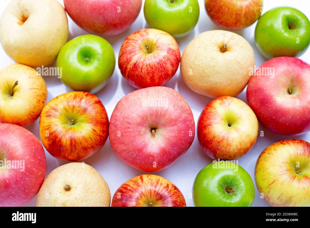 Fresh apples with chinese pear on white background. Top view Stock ...