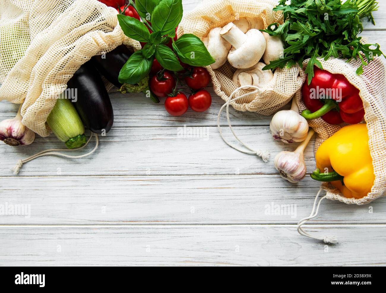 Zero waste food shopping. eco natural bags with vegetables, eco ...