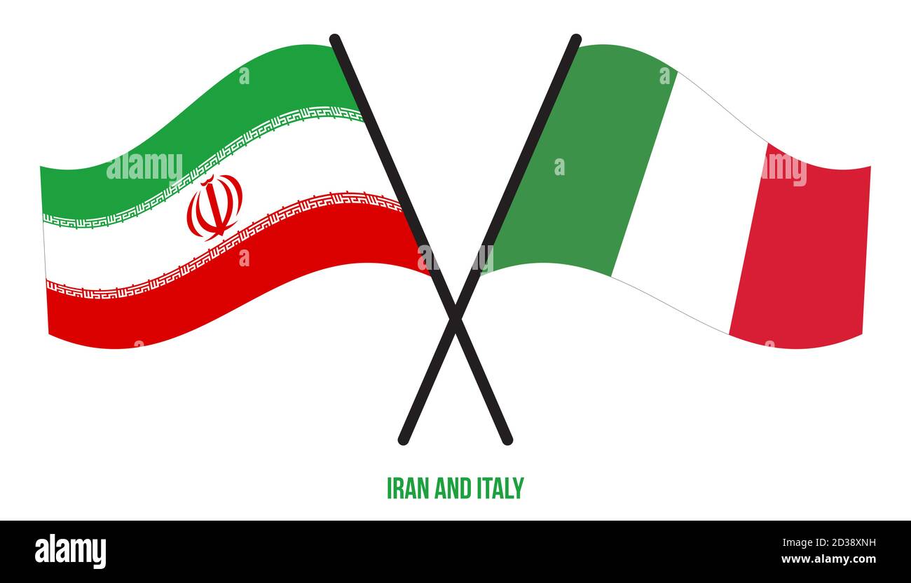 Iran and Italy Flags Crossed And Waving Flat Style. Official Proportion ...