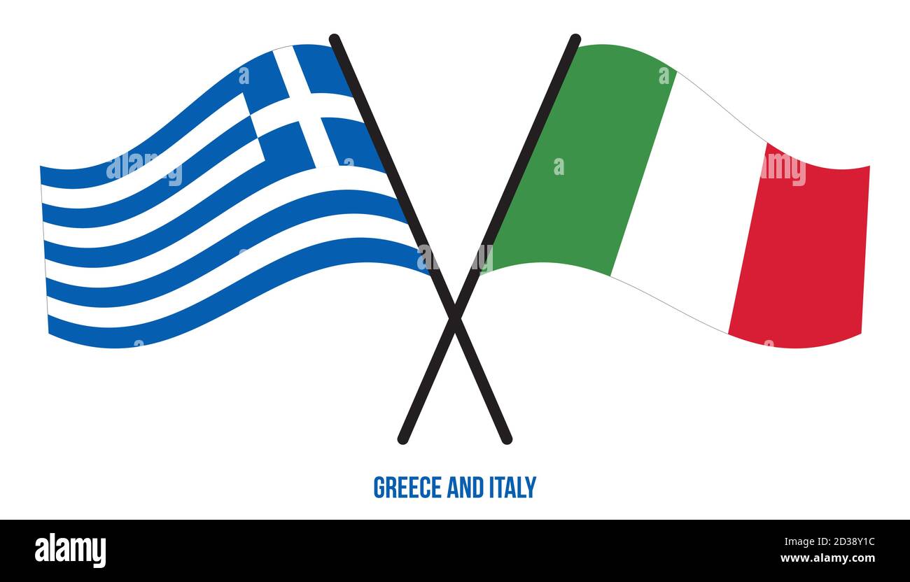Greece and Italy Flags Crossed And Waving Flat Style. Official ...