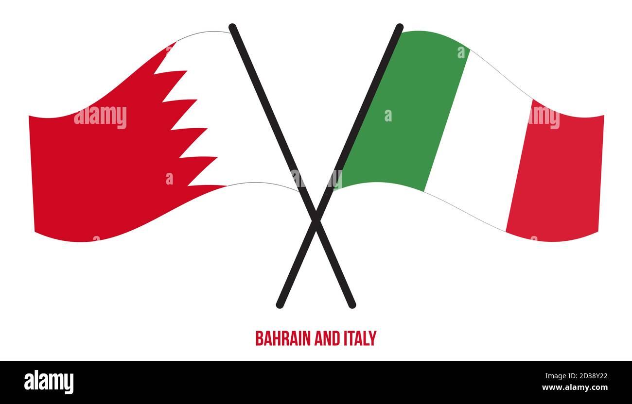 Bahrain and Italy Flags Crossed And Waving Flat Style. Official ...