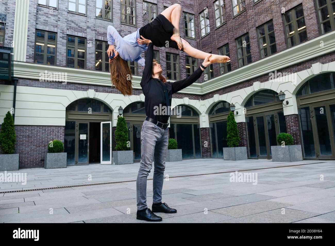 Beautiful body composition of couple, acro yoga concept, balance and ...