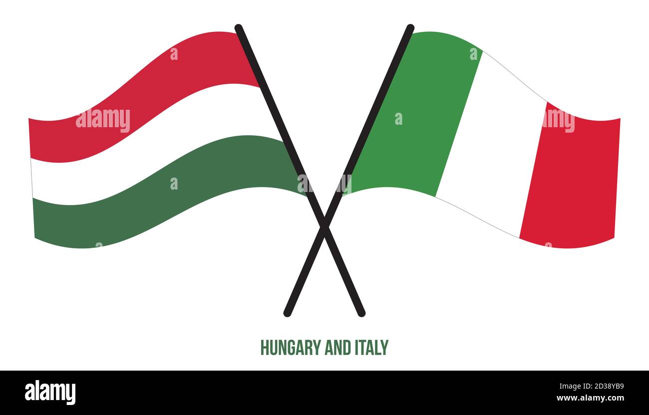 Hungary and Italy Flags Crossed And Waving Flat Style. Official ...