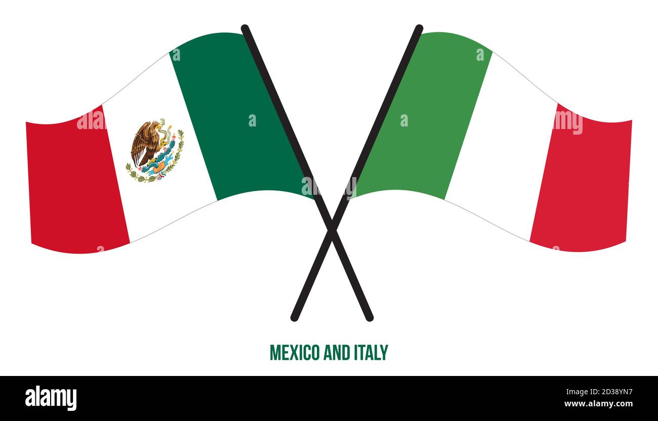 Mexico and Italy Flags Crossed And Waving Flat Style. Official ...