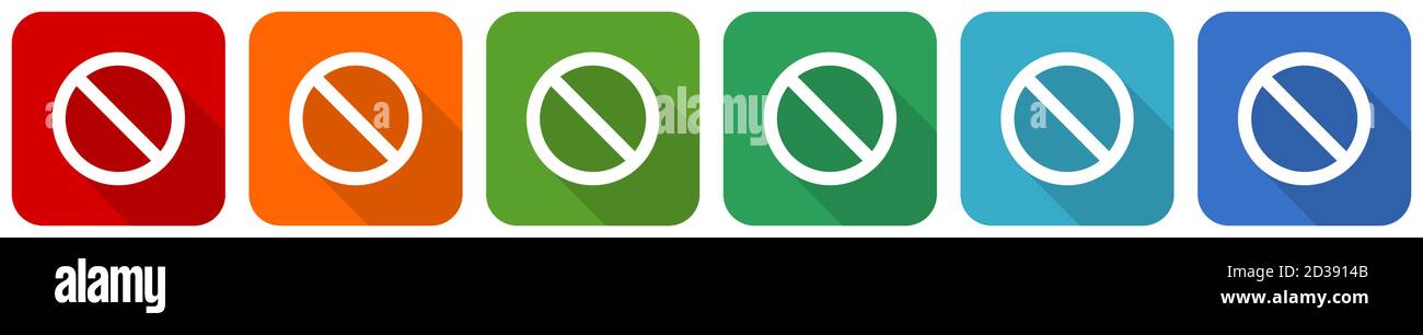 Access denied icon set, flat design vector illustration in 6 colors ...