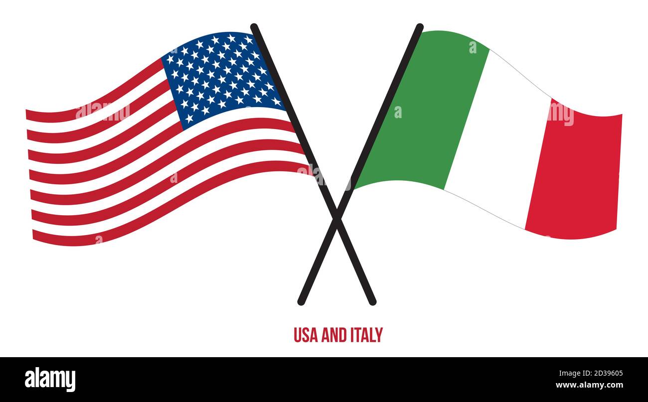 USA and Italy Flags Crossed And Waving Flat Style. Official Proportion ...