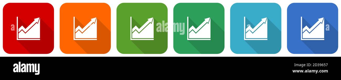 Histogram icon set, flat design vector illustration in 6 colors options ...