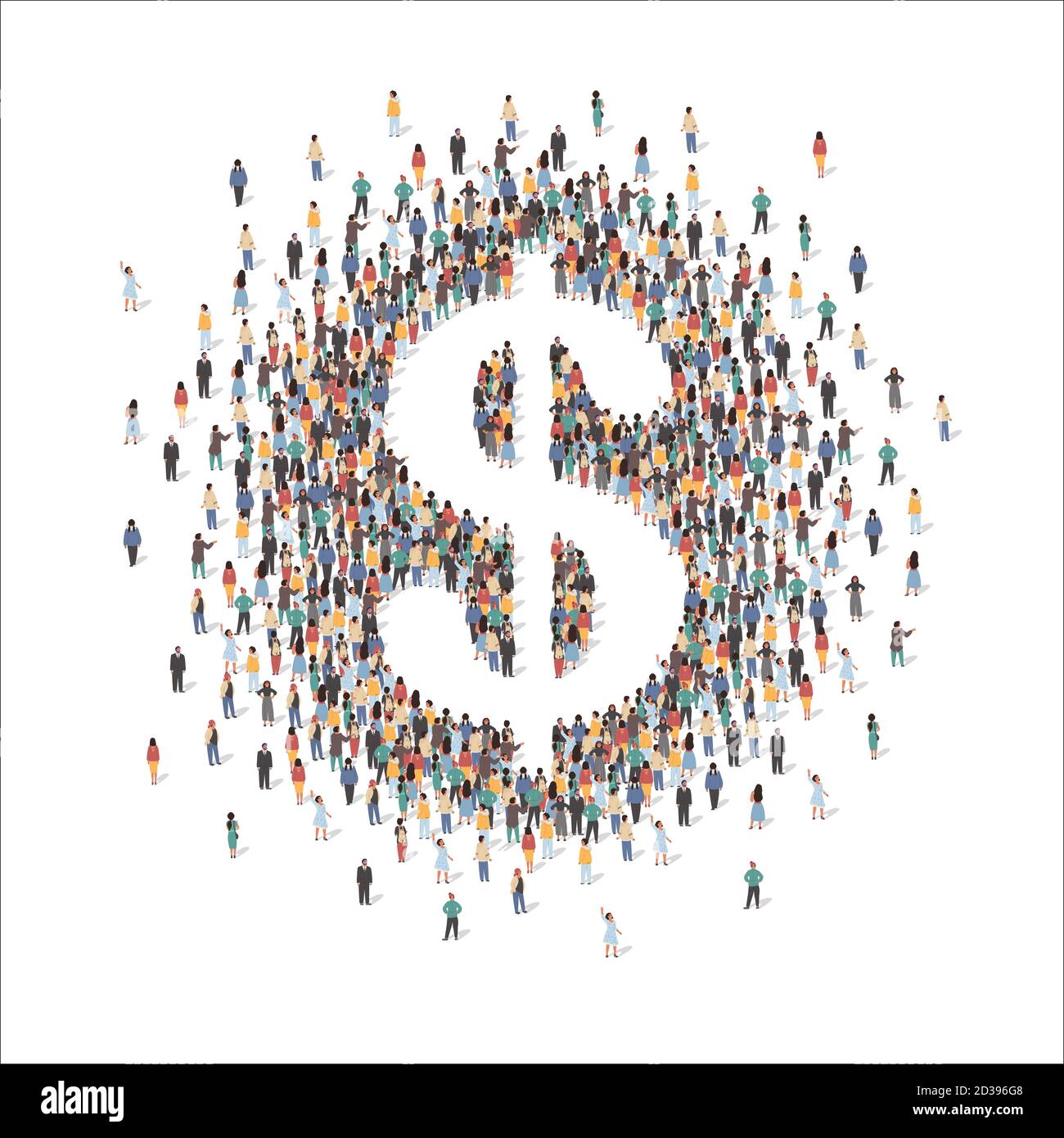 Large group of people forming US dollar sign, flat vector illustration ...