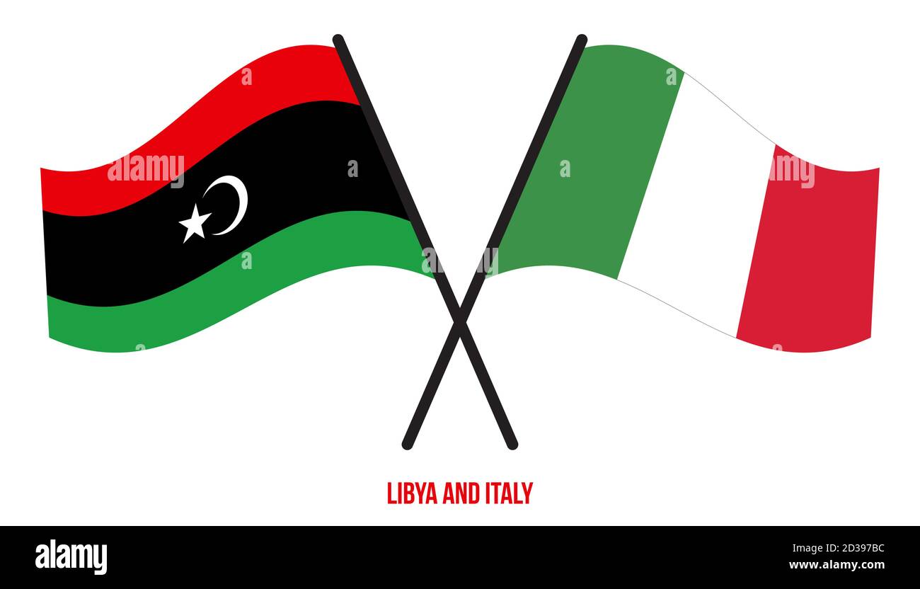 Libya and Italy Flags Crossed And Waving Flat Style. Official ...