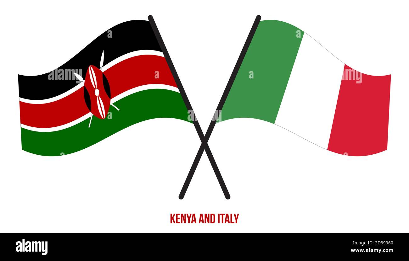 Kenya and Italy Flags Crossed And Waving Flat Style. Official ...
