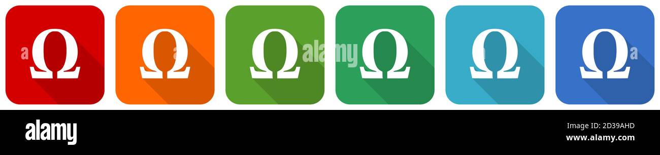 Omega icon set, flat design vector illustration in 6 colors options for ...