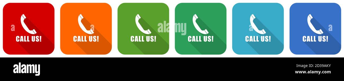 Call us icon set, flat design vector illustration in 6 colors options ...