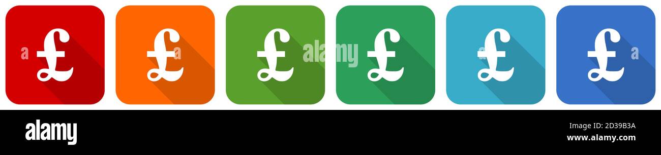 Pound icon set, flat design vector illustration in 6 colors options for ...