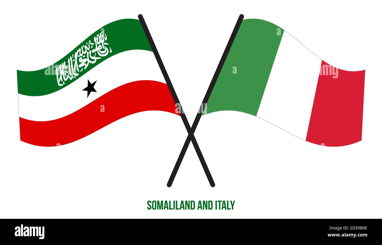 Somaliland and Italy Flags Crossed And Waving Flat Style. Official ...