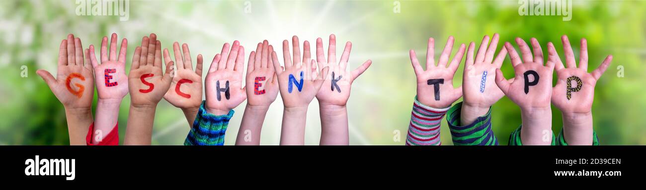 Children Hands Building Word Geschenk Tipp Means Gift Tip, Grass Meadow ...