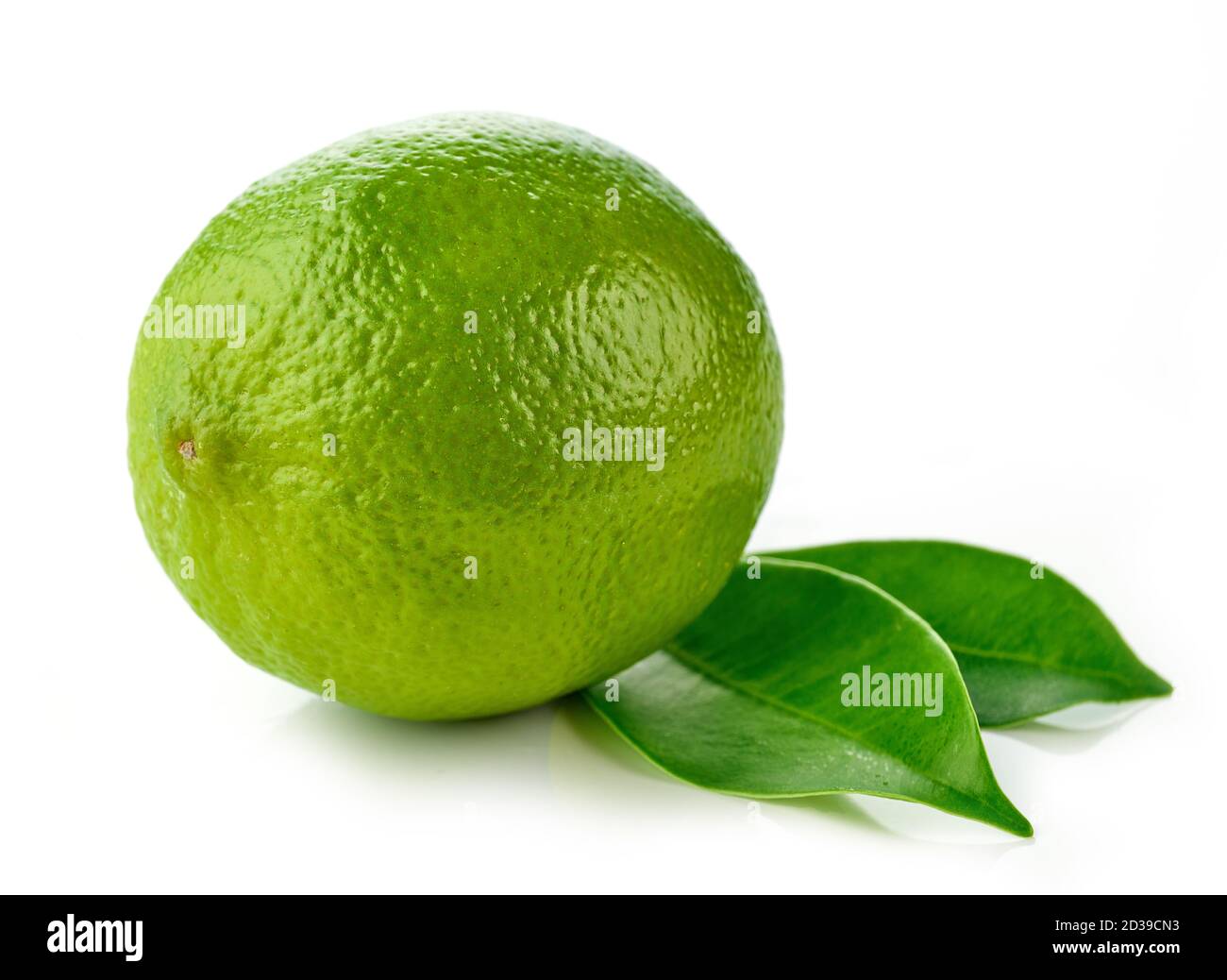 fresh ripe lime with green leaves isolated on white background Stock ...