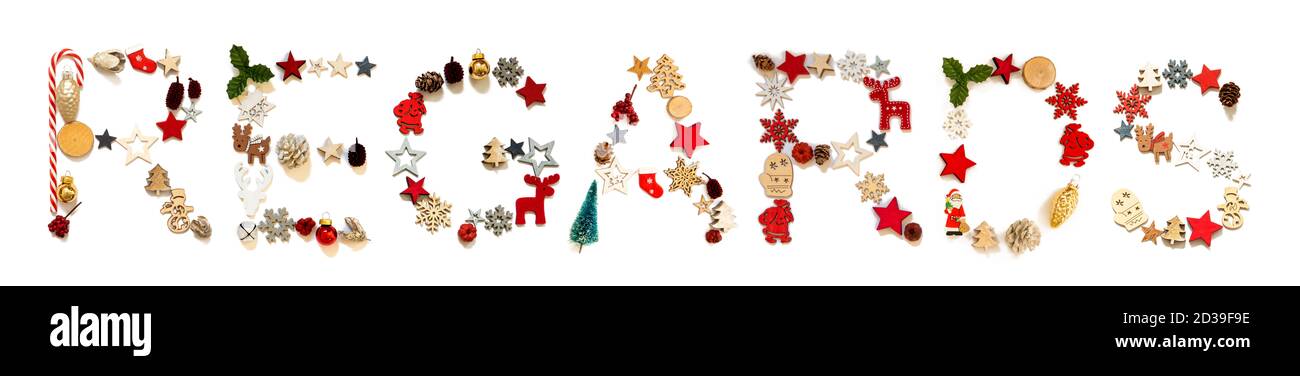 Colorful Christmas Decoration Letter Building Word Regards Stock Photo ...