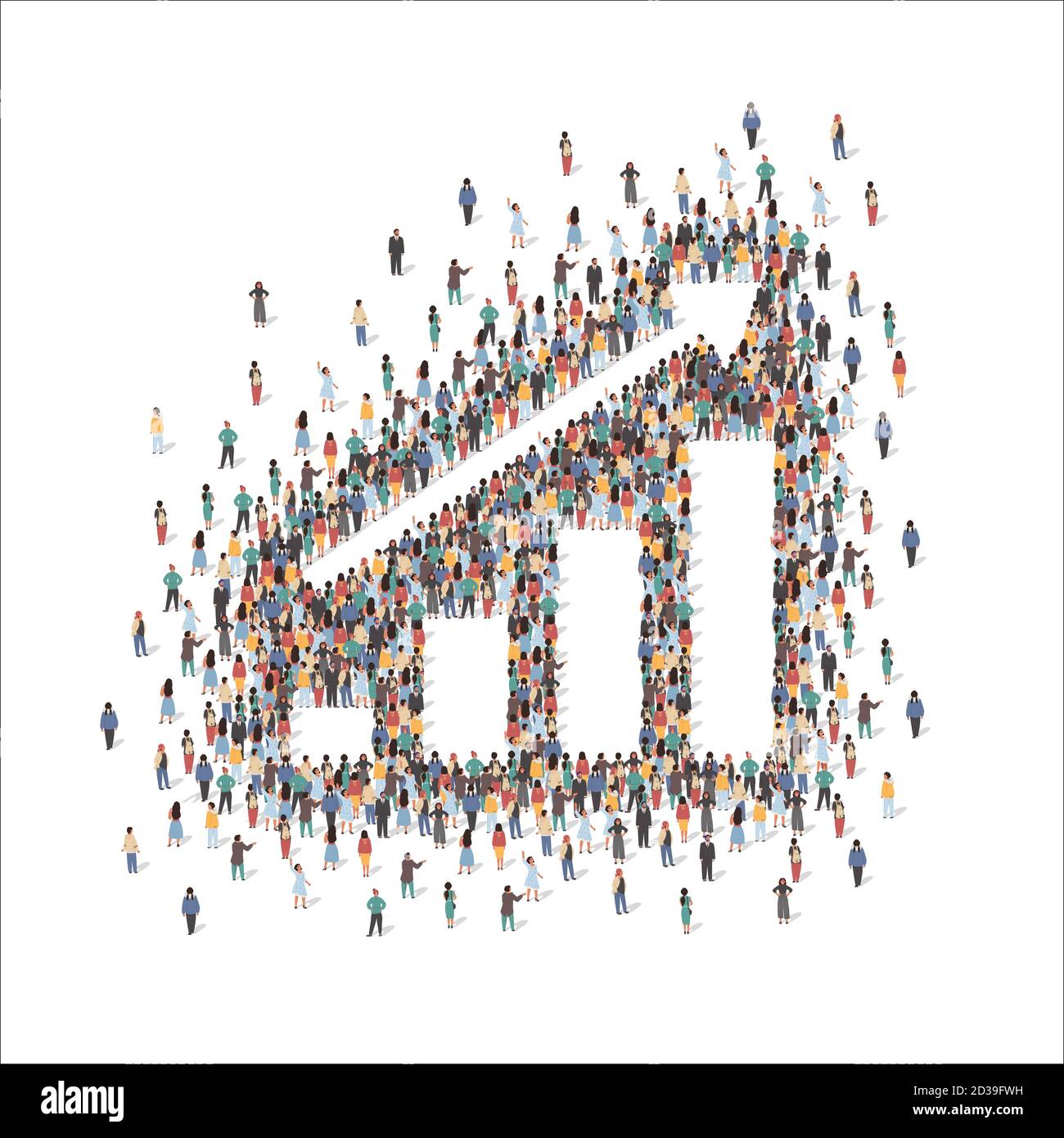 Large group of people forming growth chart sign with up arrow, flat ...
