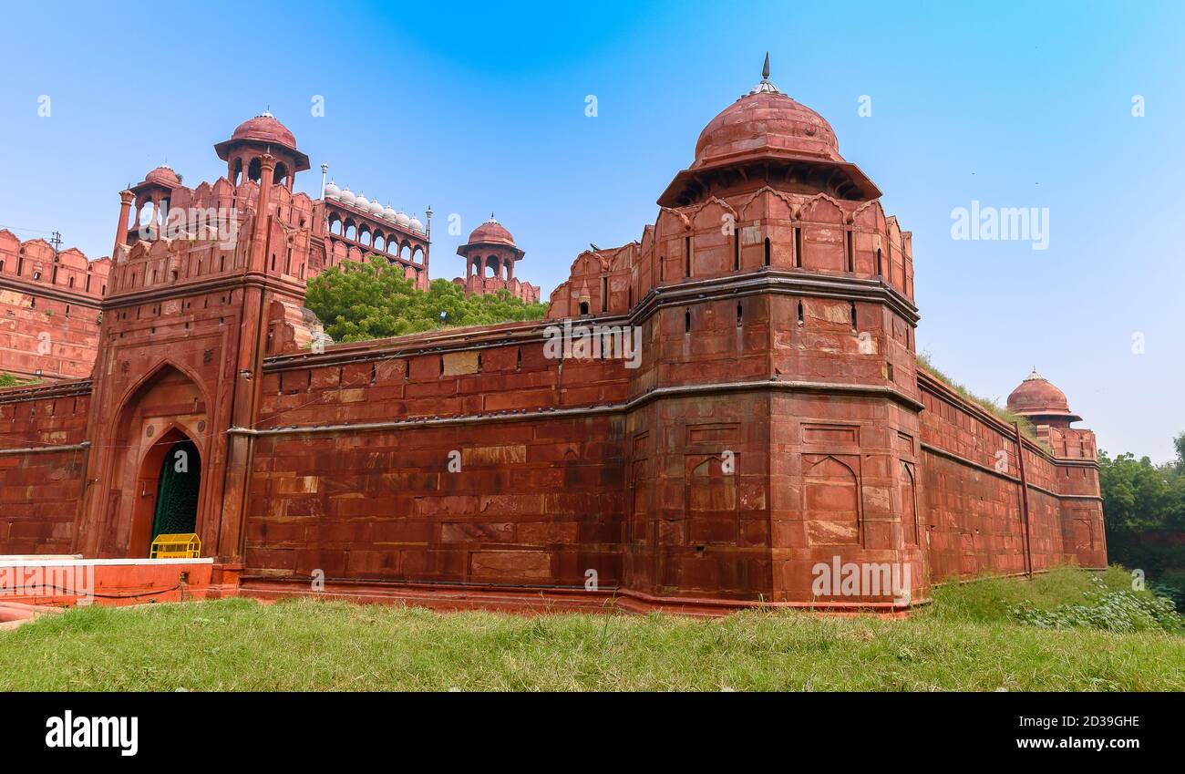 The Redstone wall of the Historic fort, Red Fort of Delhi in India ...
