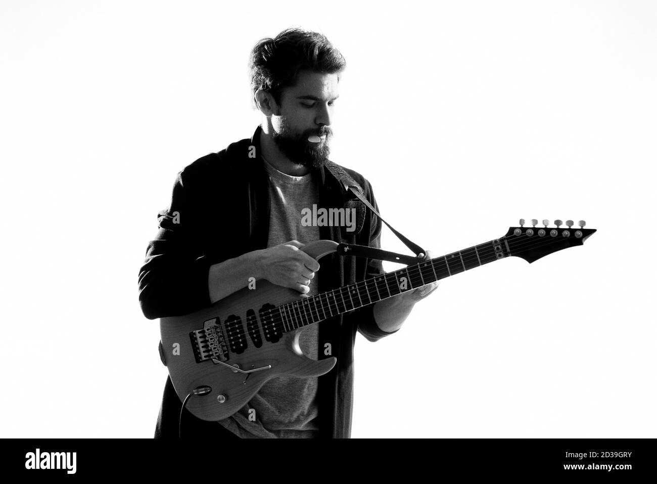 Male musician with guitar rock star performing entertainment program ...