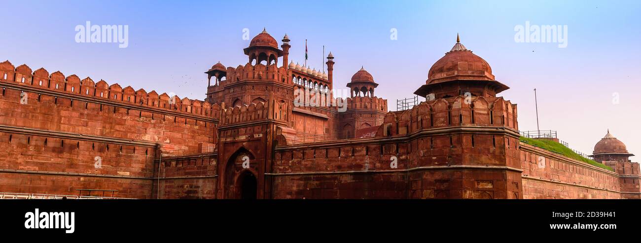 The Redstone wall of the Historic fort, Red Fort of Delhi in India ...