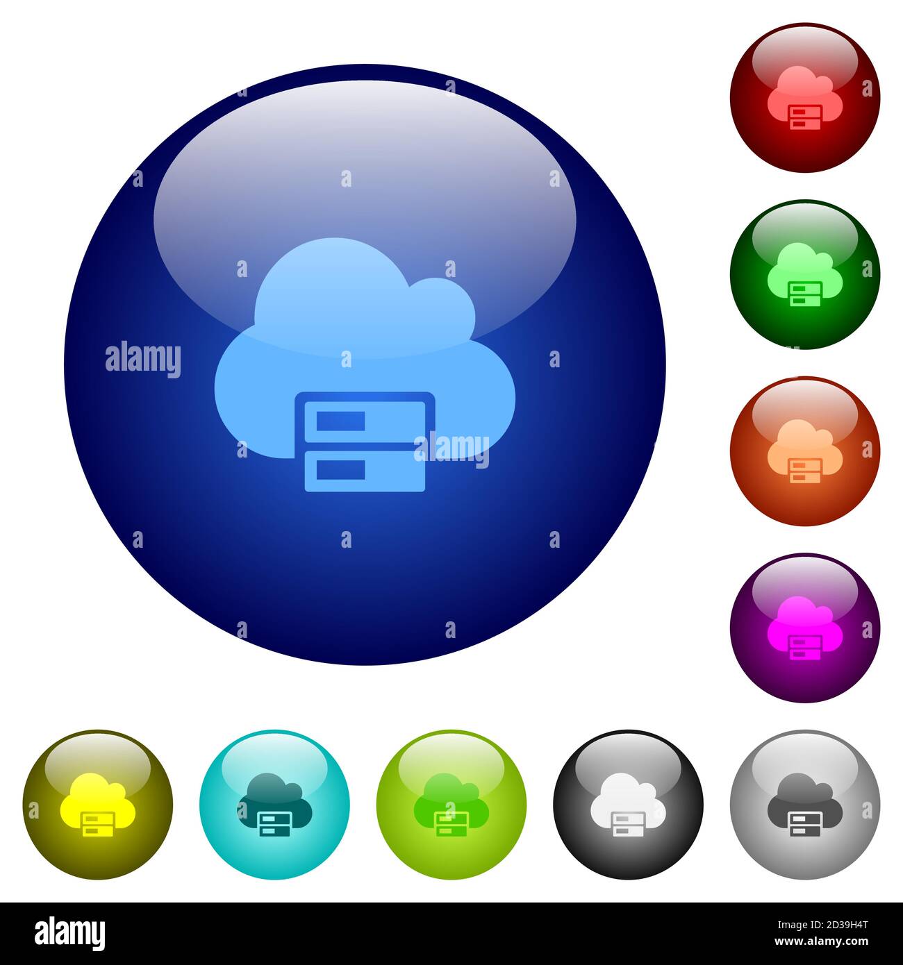 Cloud storage icons on round glass buttons in multiple colors. Arranged ...