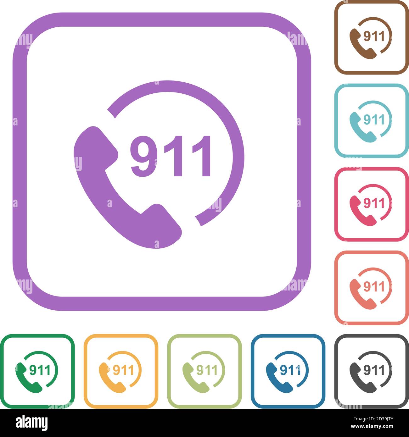 Emergency call 911 simple icons in color rounded square frames on white ...
