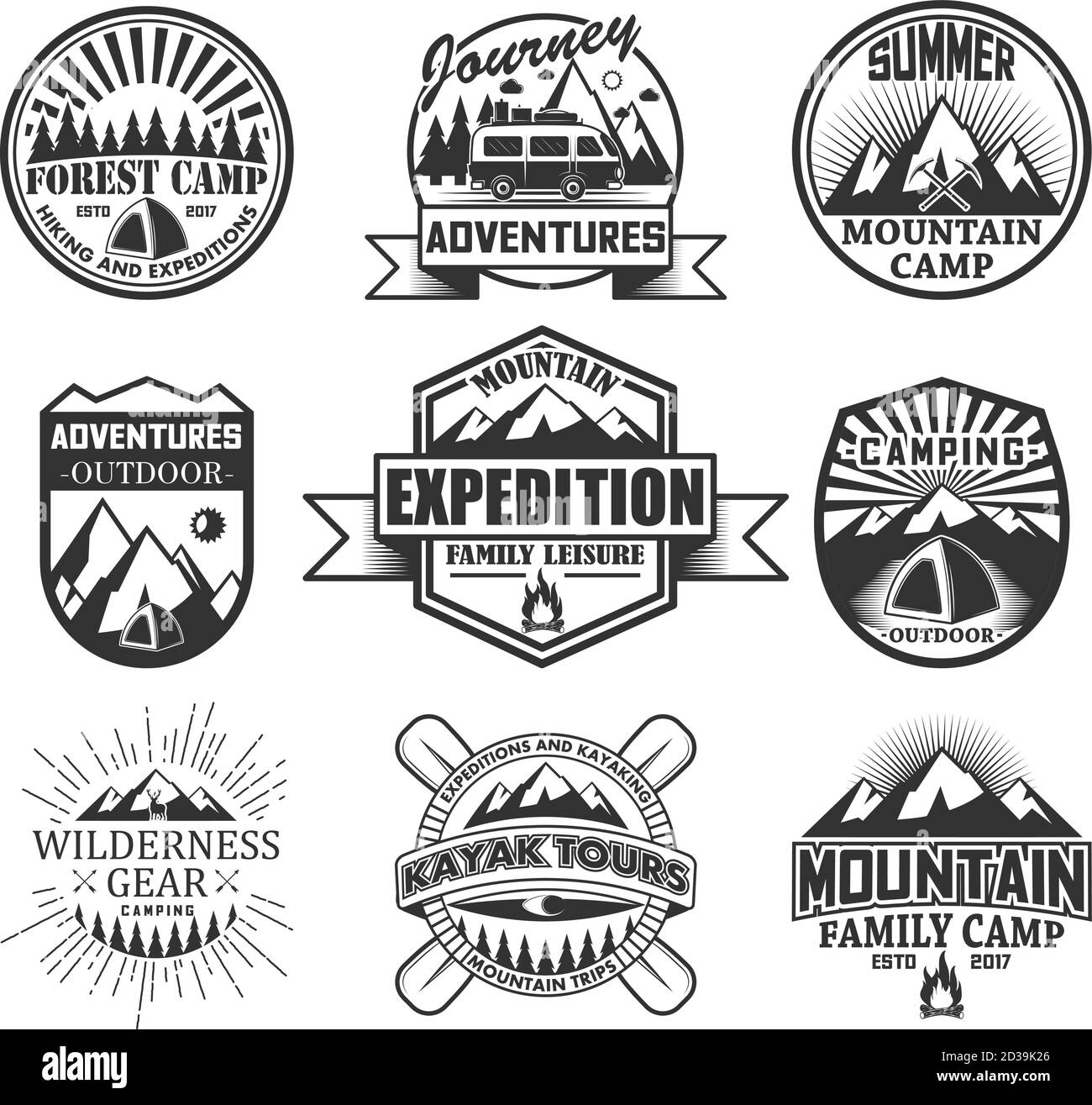 Vector set of camping objects isolated on white background. Travel ...