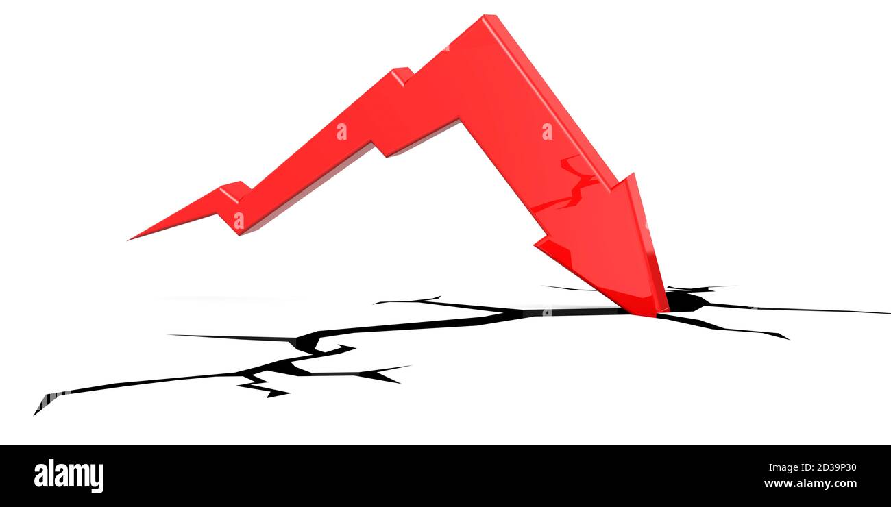 Red arrow fall into crack ground, 3D rendering Stock Photo - Alamy