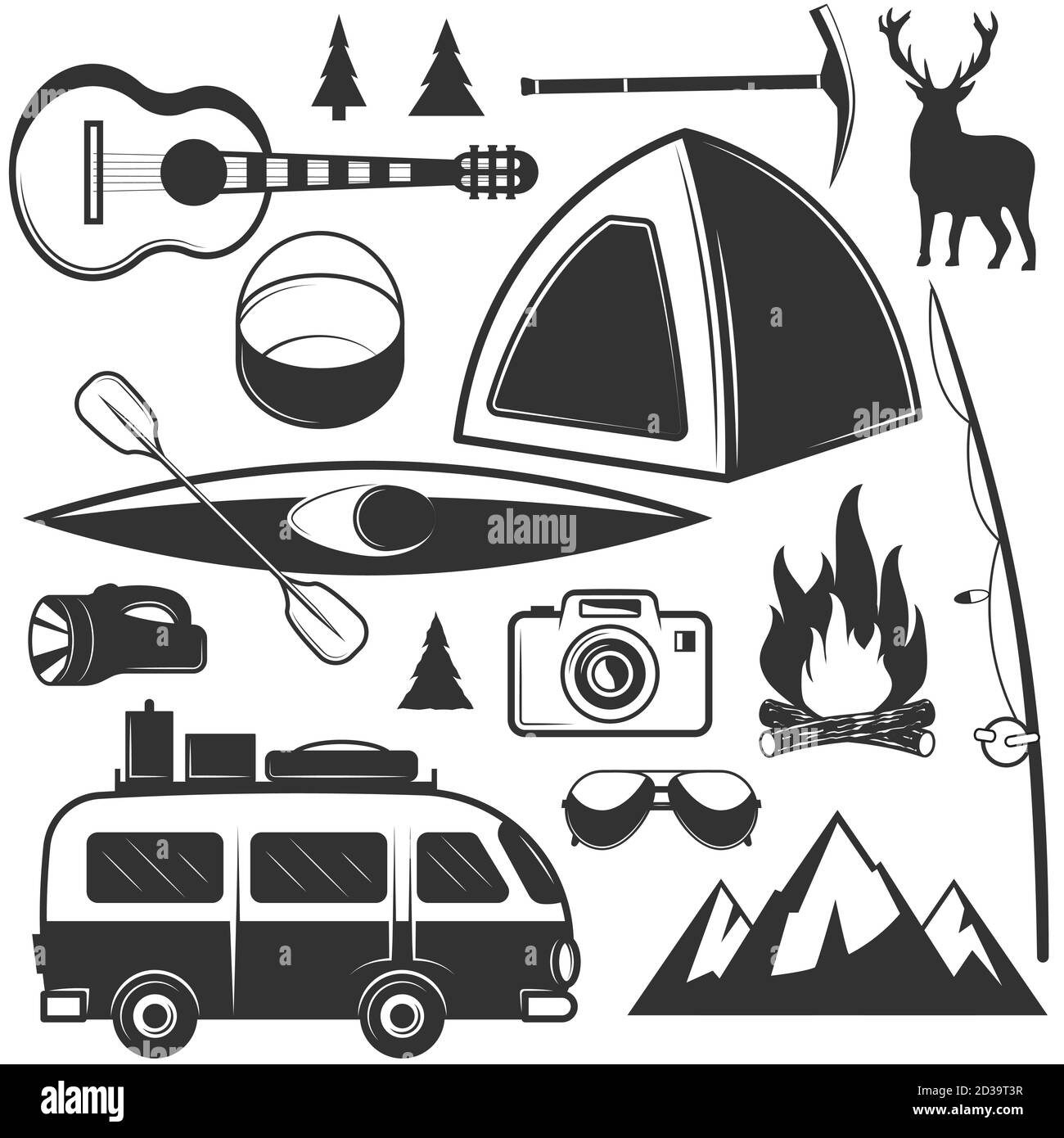 Vector set of camping objects isolated on white background. Travel ...