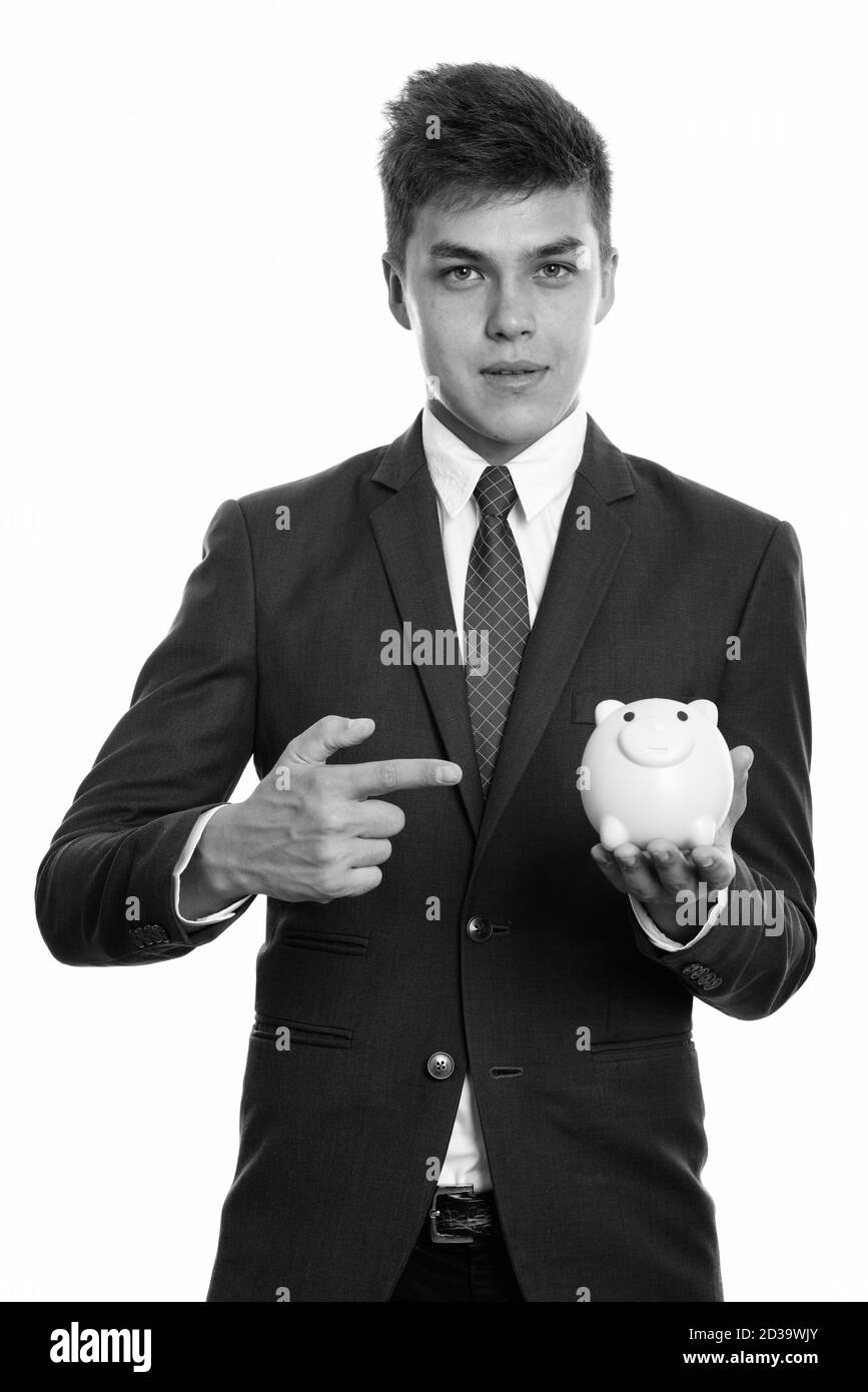 Man pointing finger money isolated Black and White Stock Photos ...